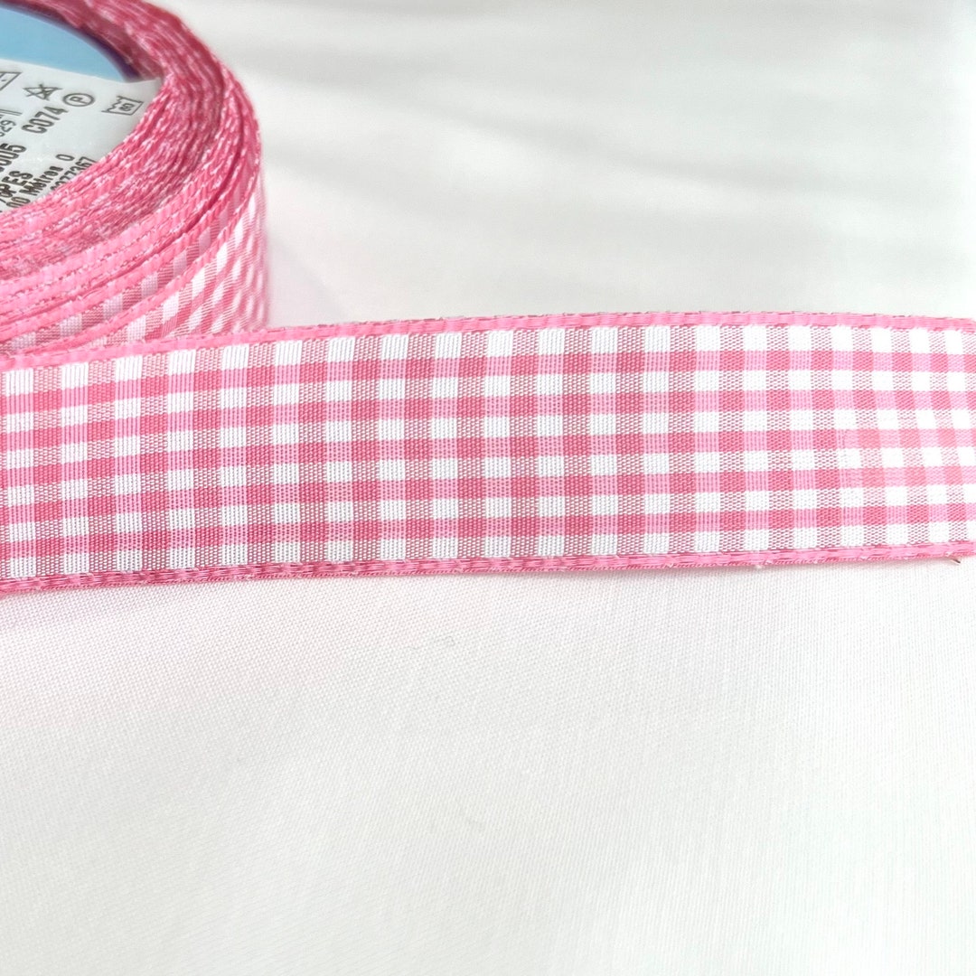 Medium Pink, White Gingham Ribbon- Ruban Vichy- 1” Wide- 2 Yard Minimum ...