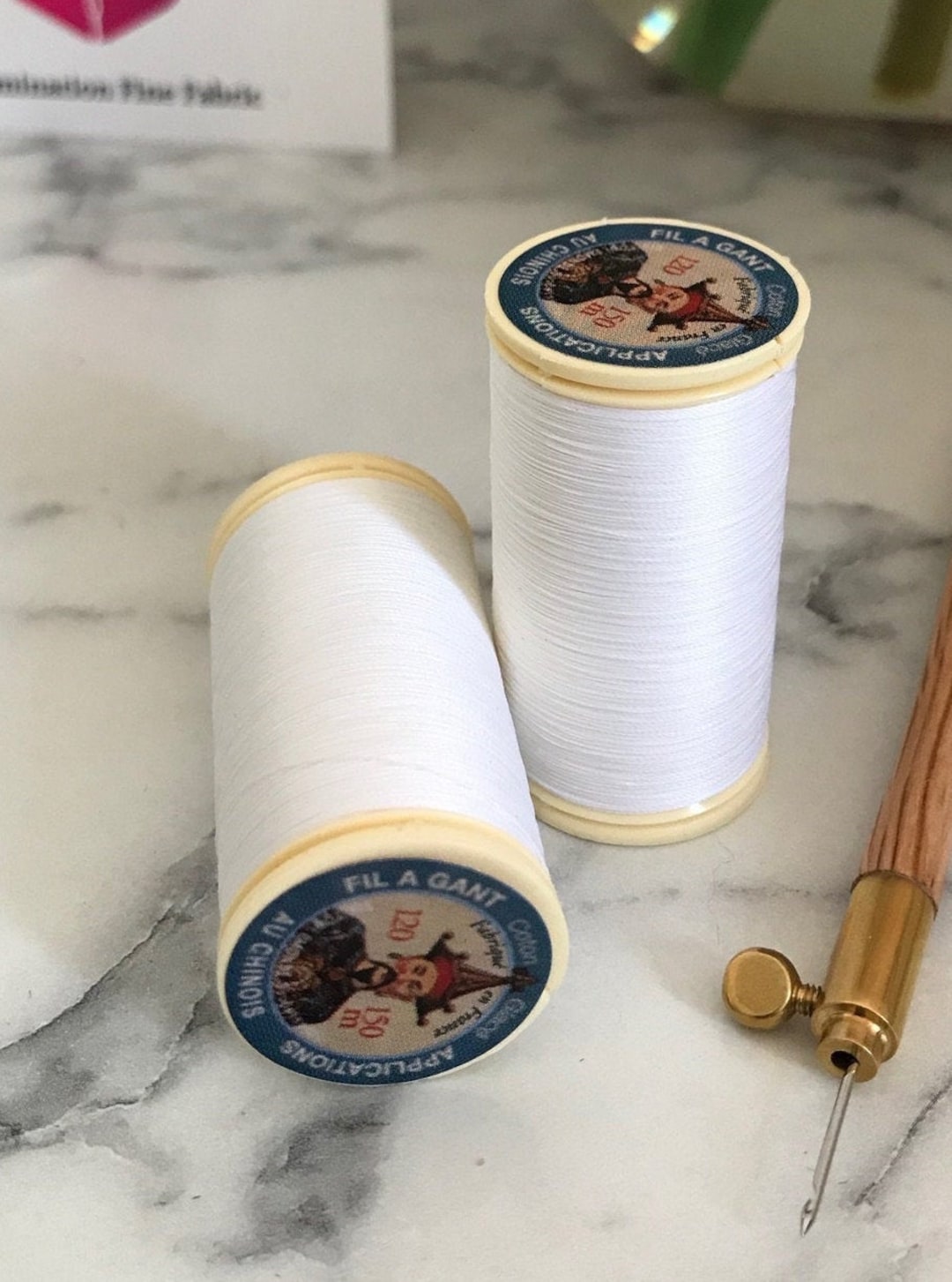 Sajou- No. 100 White GLOVING THREAD- Fil a Gant Au Chinois- Spool (150m ...