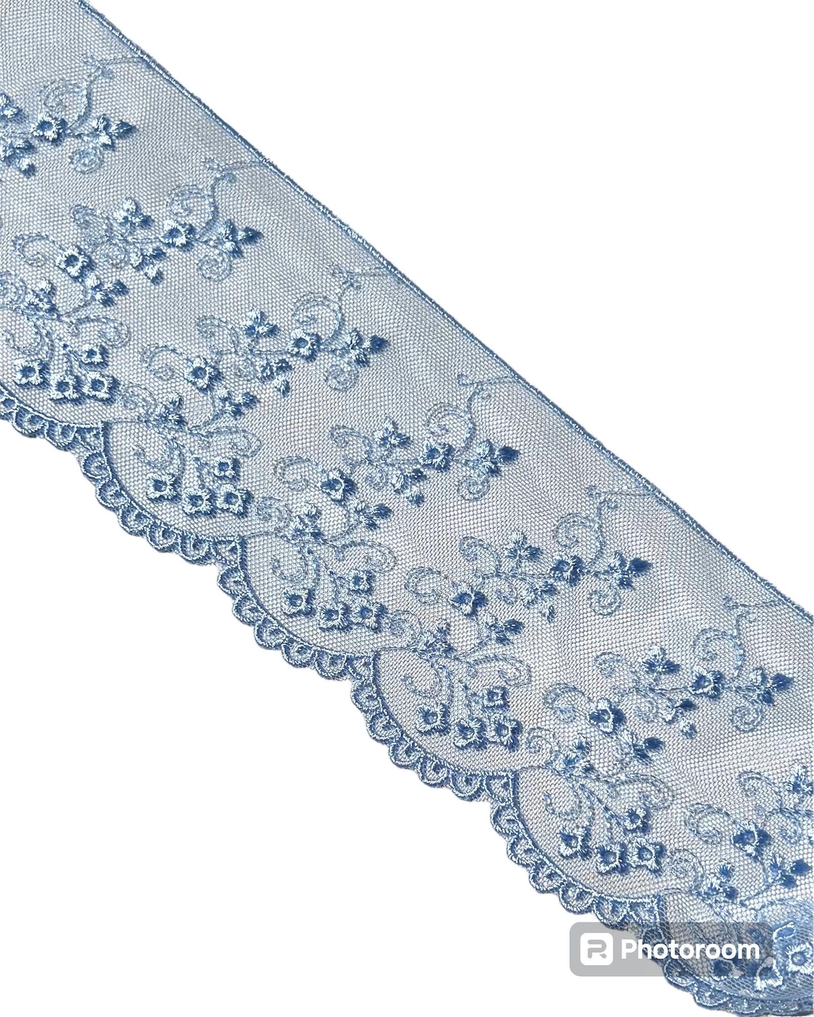 Periwinkle Blue Embroidered Tulle Trim 3 1/4 Wide 3801 - Etsy