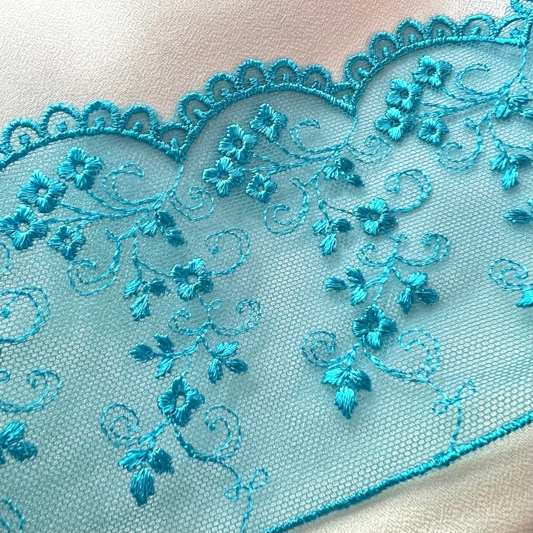Blue Embroidered Tulle Trim- 3 1/4" Wide- (3801) - Etsy