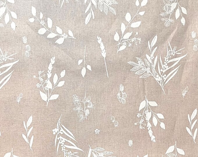 Linen Cotton Blend Fabric off White Botanical Print on Beige 56 ...