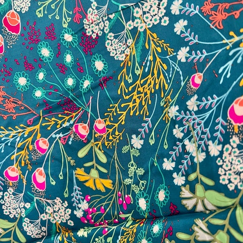 Colorful Floral on Teal meadow Bold Rayon Challis - Etsy
