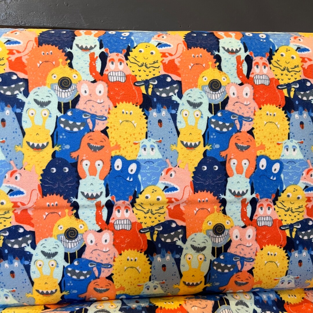 Monsters Yellow, Blue Cotton FLANNEL- “monster Parade" - Etsy
