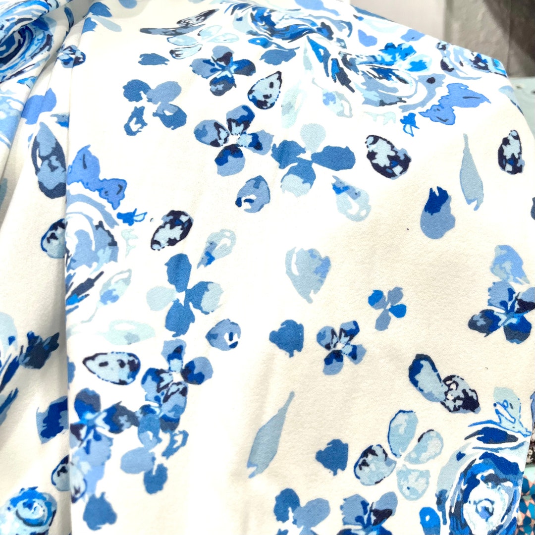 Blue Roses on White- "swifting Flora Indigo"- Cotton Flannel- 43” Wide ...