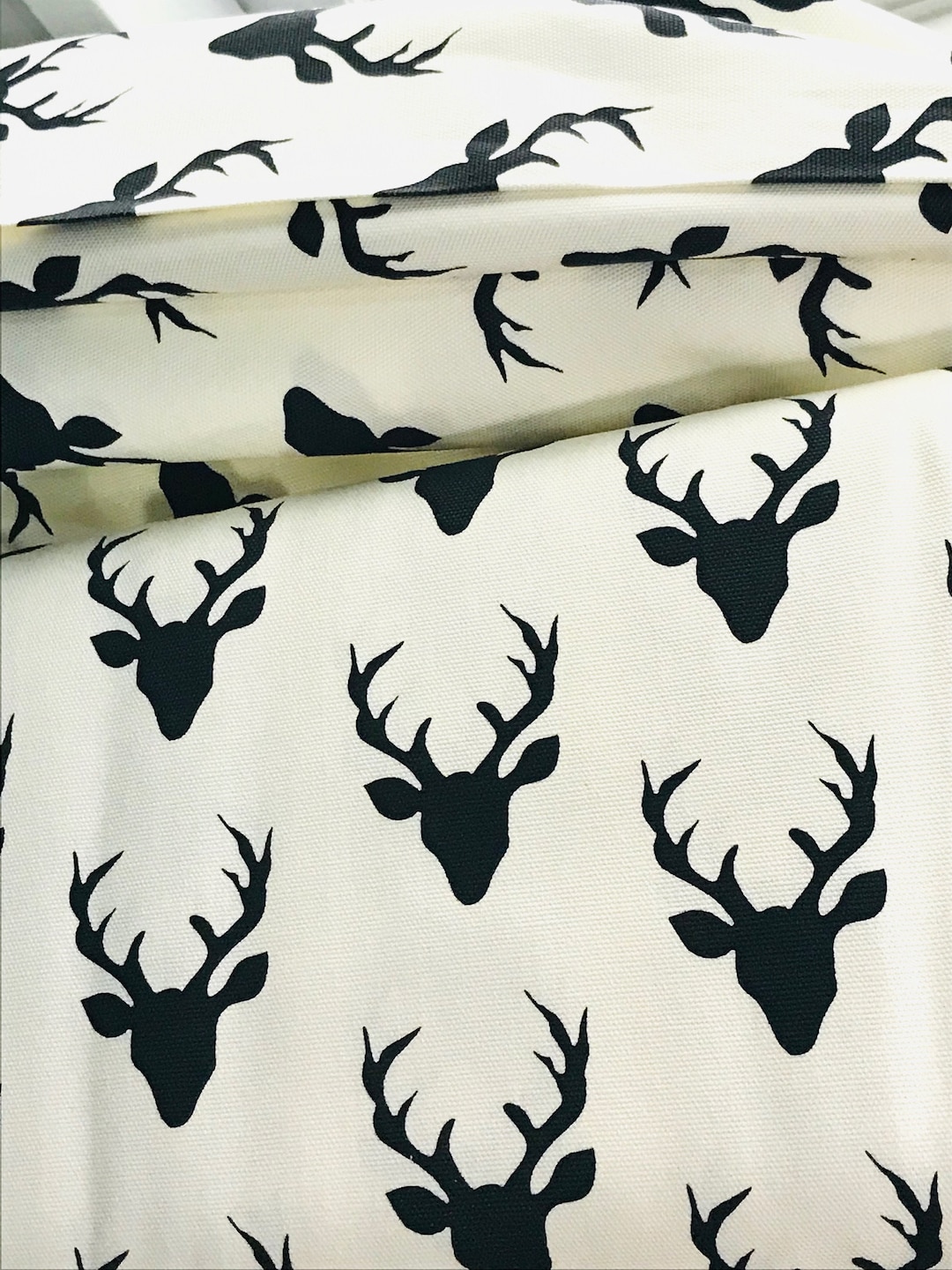 Black Deer Buck on Cream Background Canvas Fabric- "buck Forest" - Etsy