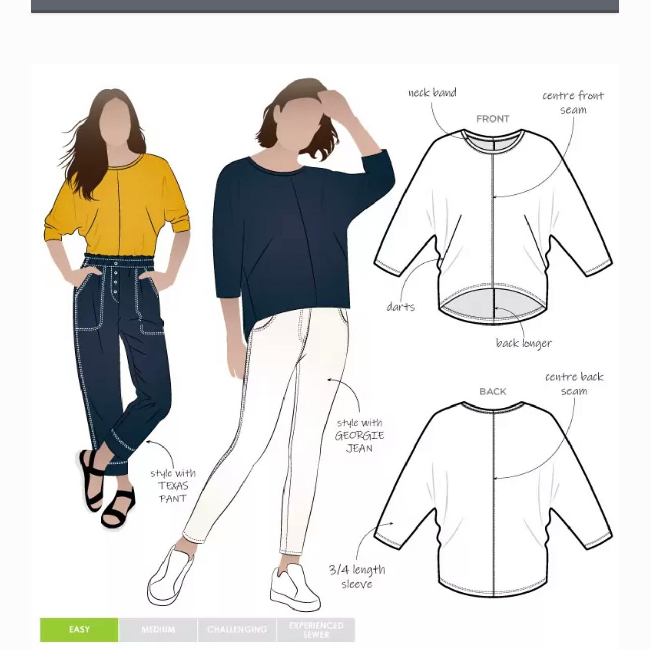 Rhea Knit Top- Style Arc Paper Pattern- Sizes 4-16, 10-22, 18-30 - Etsy