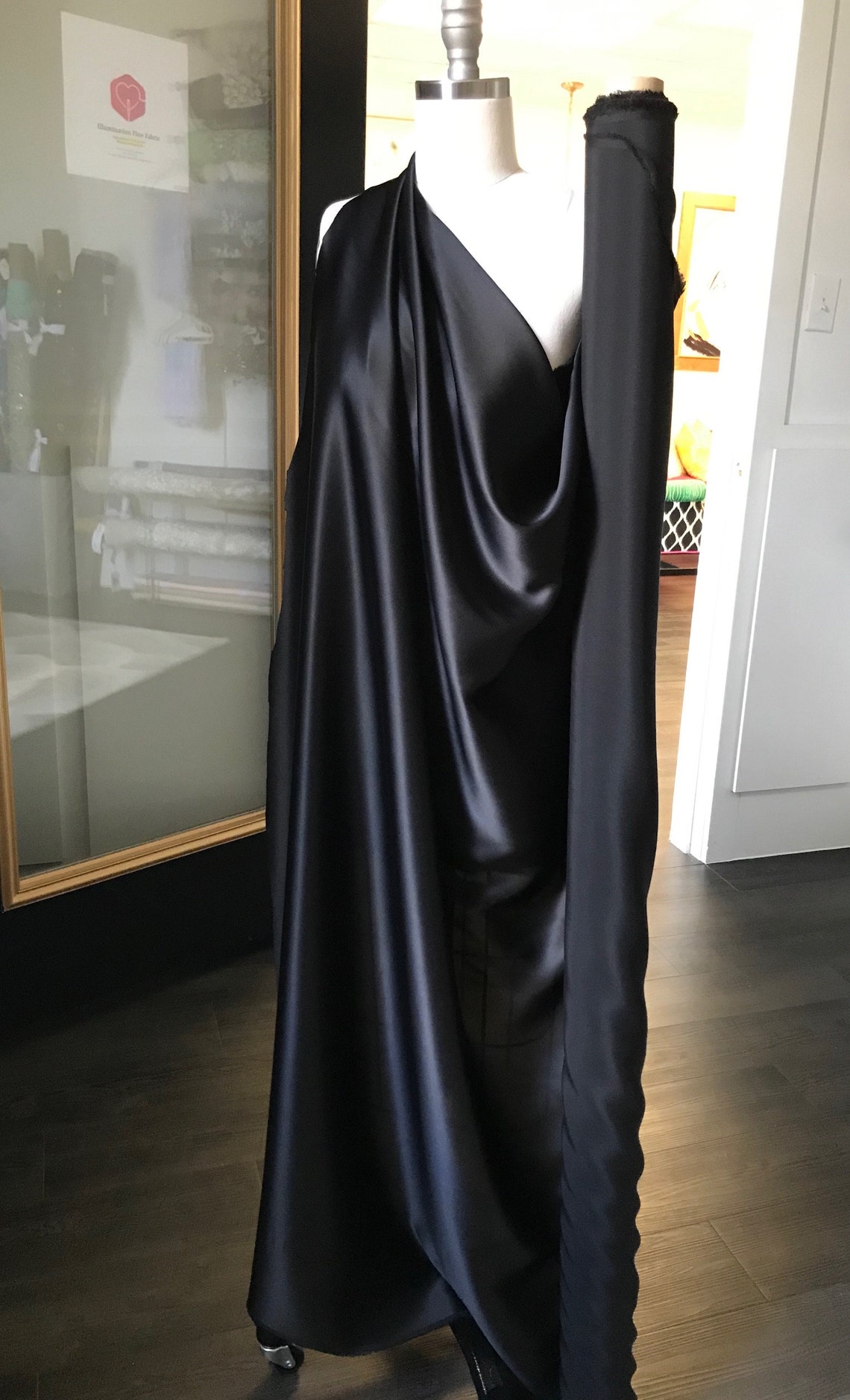 Rich Black Pure Silk Charmeuse Fabric 54 Wide 311 | Etsy