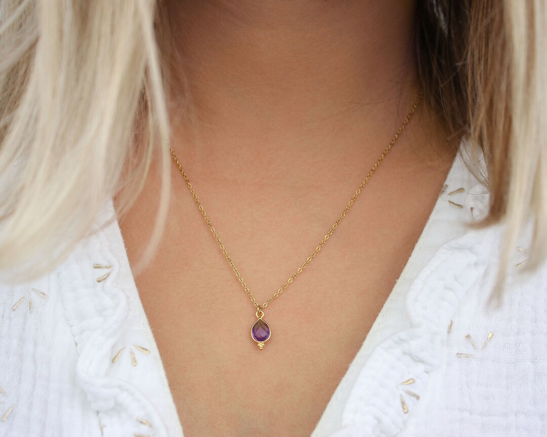 Amethyst Necklace, Fine Natural Stone Necklace, Golden Necklace ...