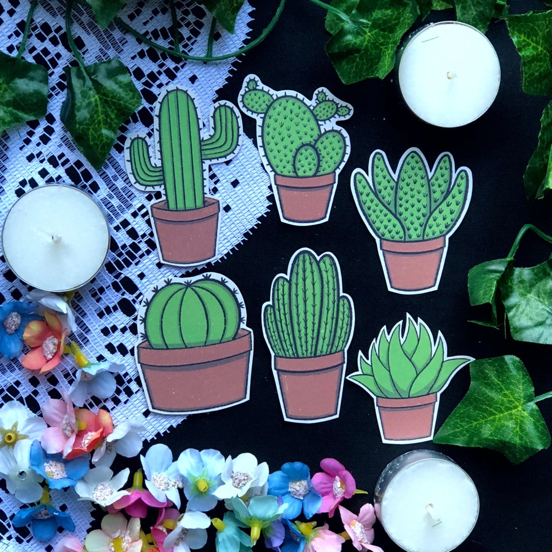 Cactus Sticker Pack | Digital Drawing| 6 Stickers | Gloss | Die Cut - Etsy