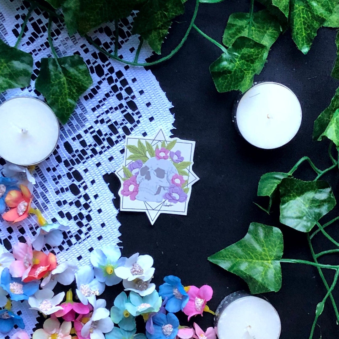 Flower Skull Sticker Original Artwork Gloss Die Cut - Etsy