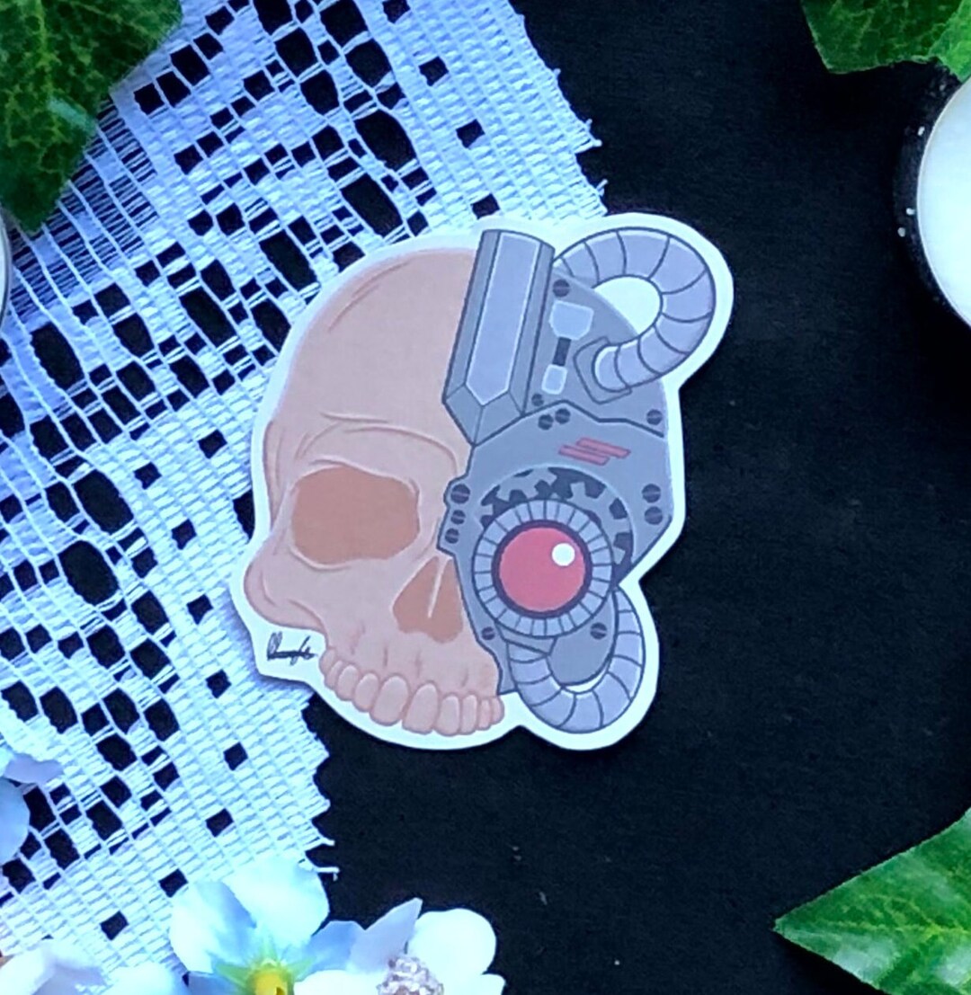 Cyborg Skull Sticker Original Artwork Gloss Die Cut - Etsy