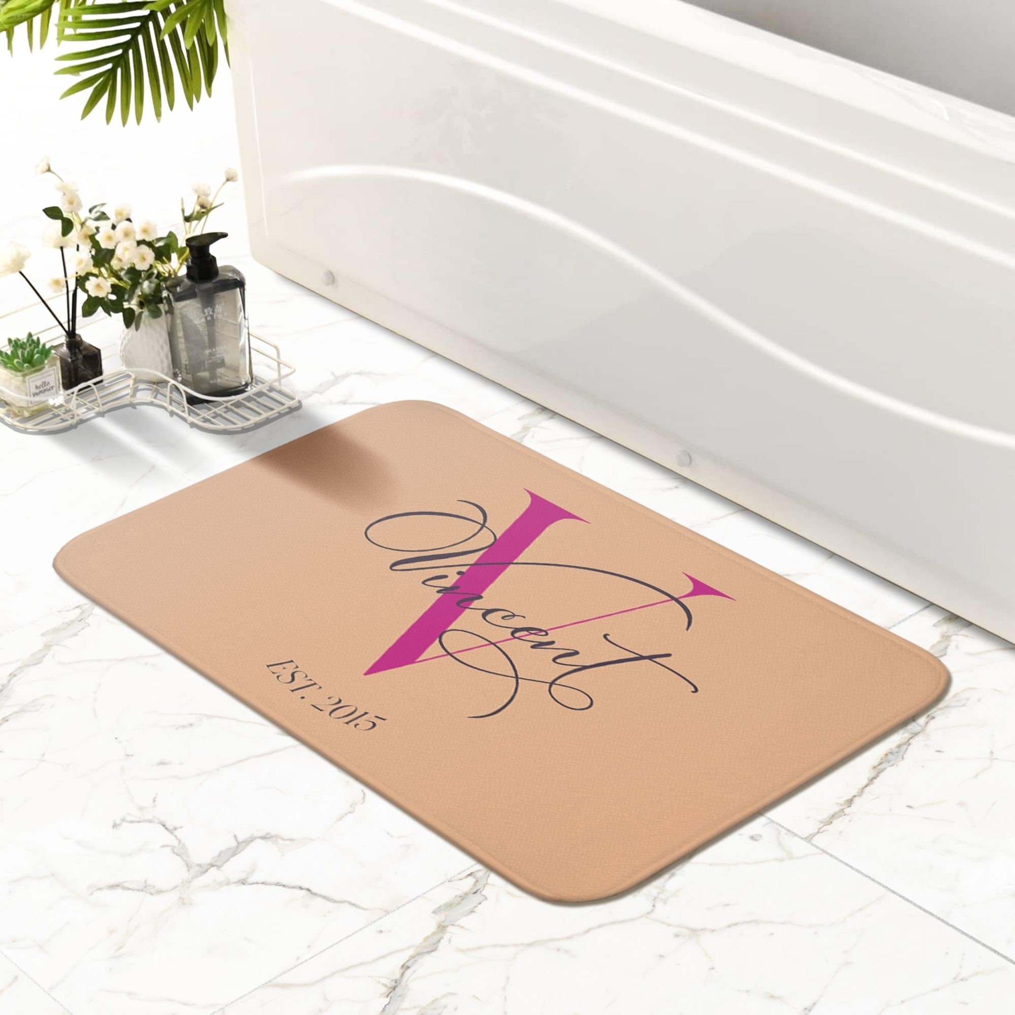 Monogrammed Bath Mat, Personalized Family Name, Initial & Year Bathroom ...