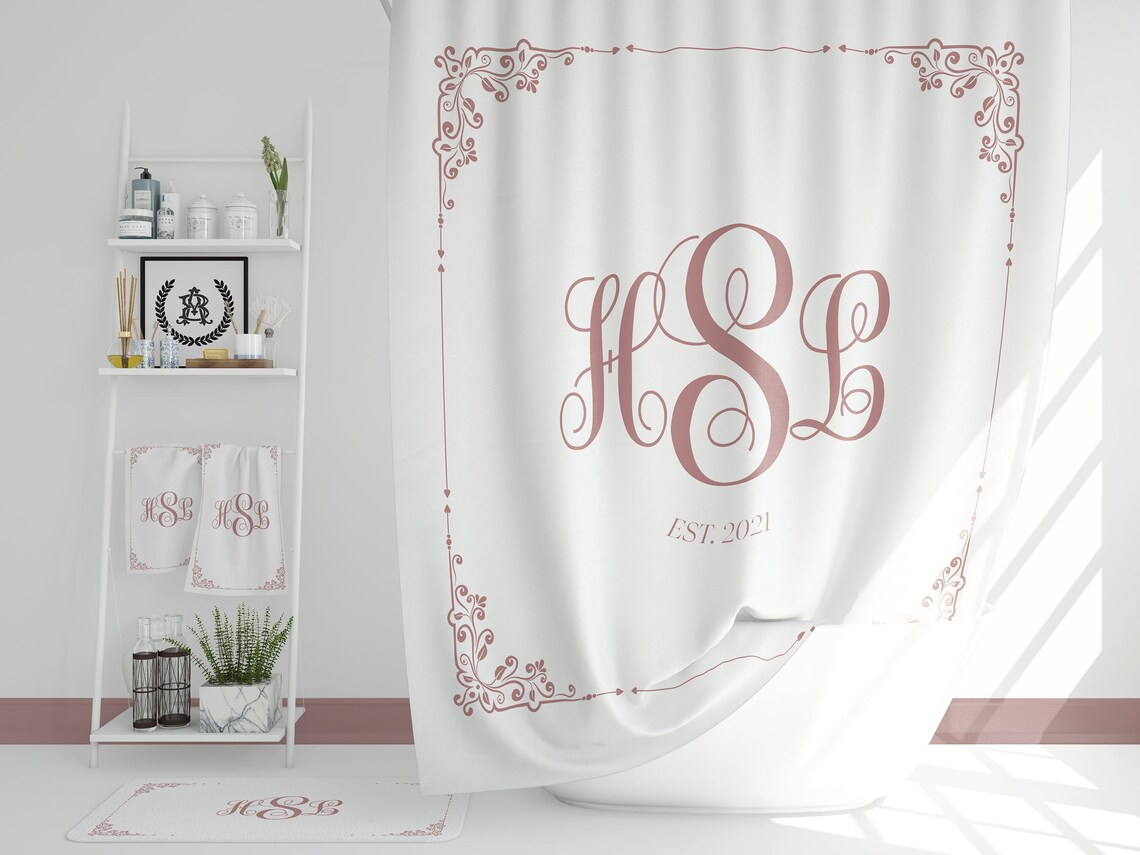 Monogrammed Shower Curtain Custom Monogram Bathroom Set Personalized ...