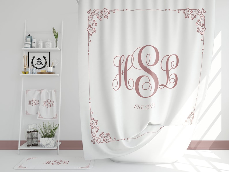 Monogrammed Shower Curtain Custom Monogram Bathroom Set Personalized