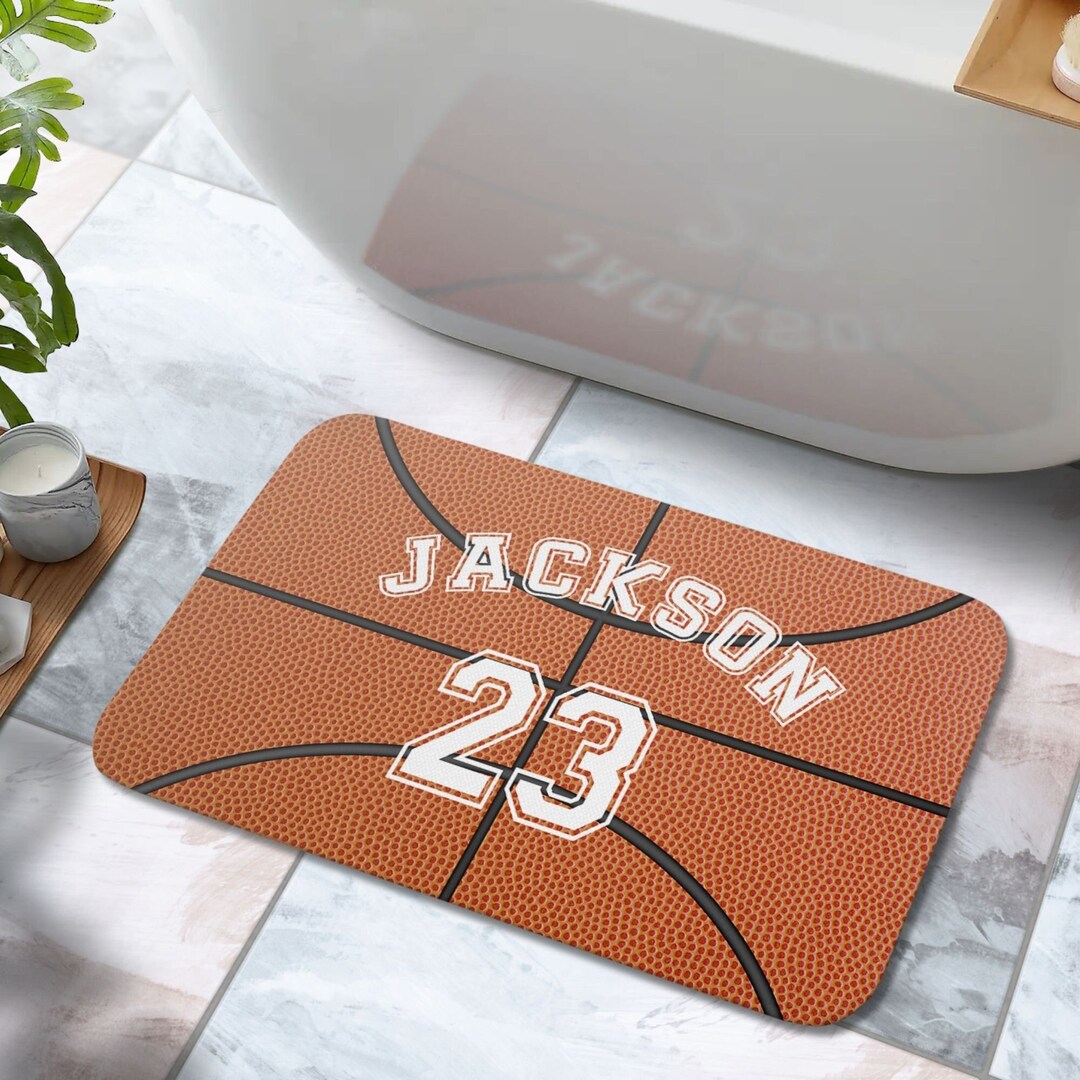Personalized Basketball Sports Bath Mat, Monogrammed Name & Number Bath ...