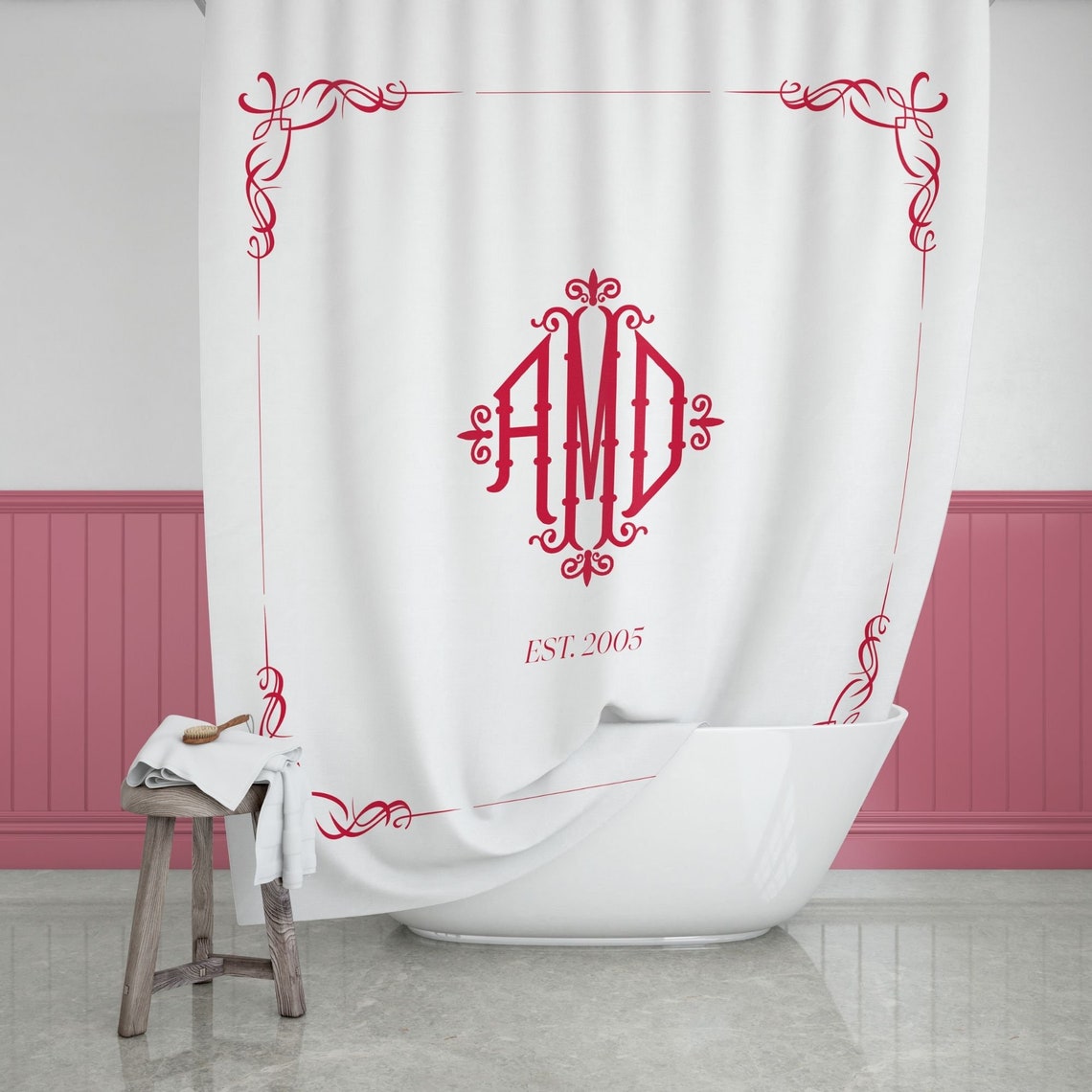 Monogrammed Shower Curtain Custom Monogram Bathroom Set Personalized ...