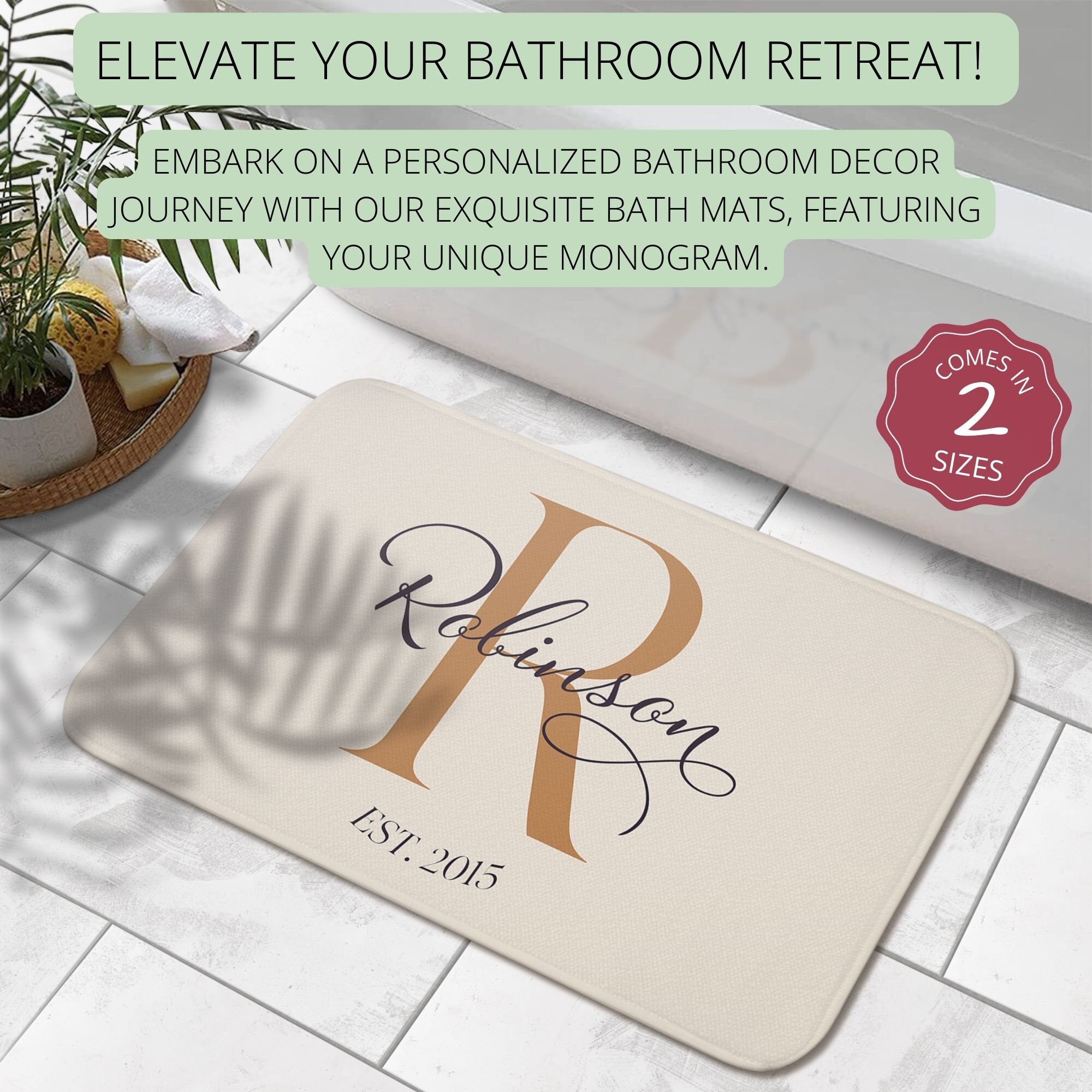 Monogrammed Bath Mat, Personalized Family Name, Initial & Year Bathroom ...