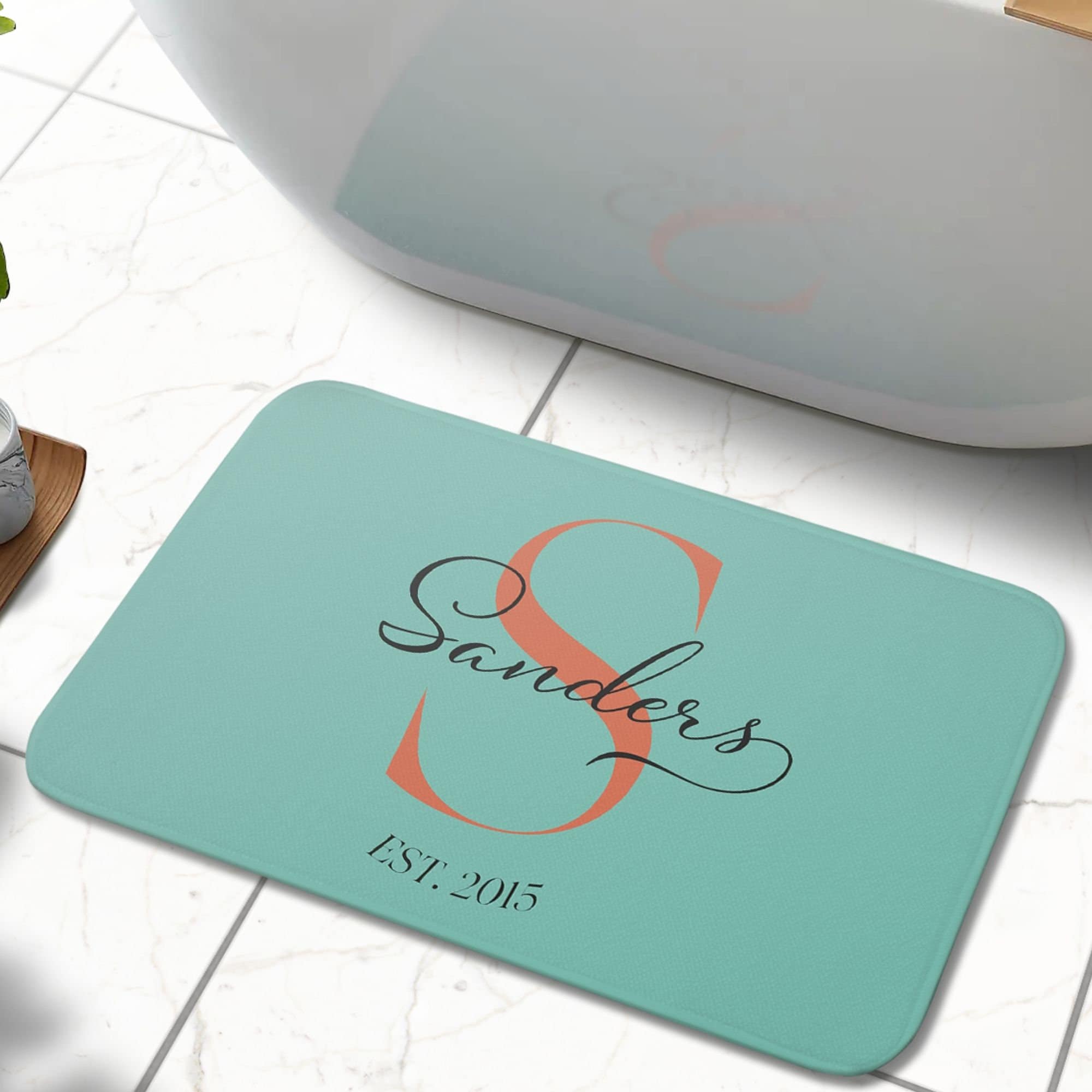 Monogrammed Bath Mat, Personalized Family Name, Initial & Year Bathroom ...