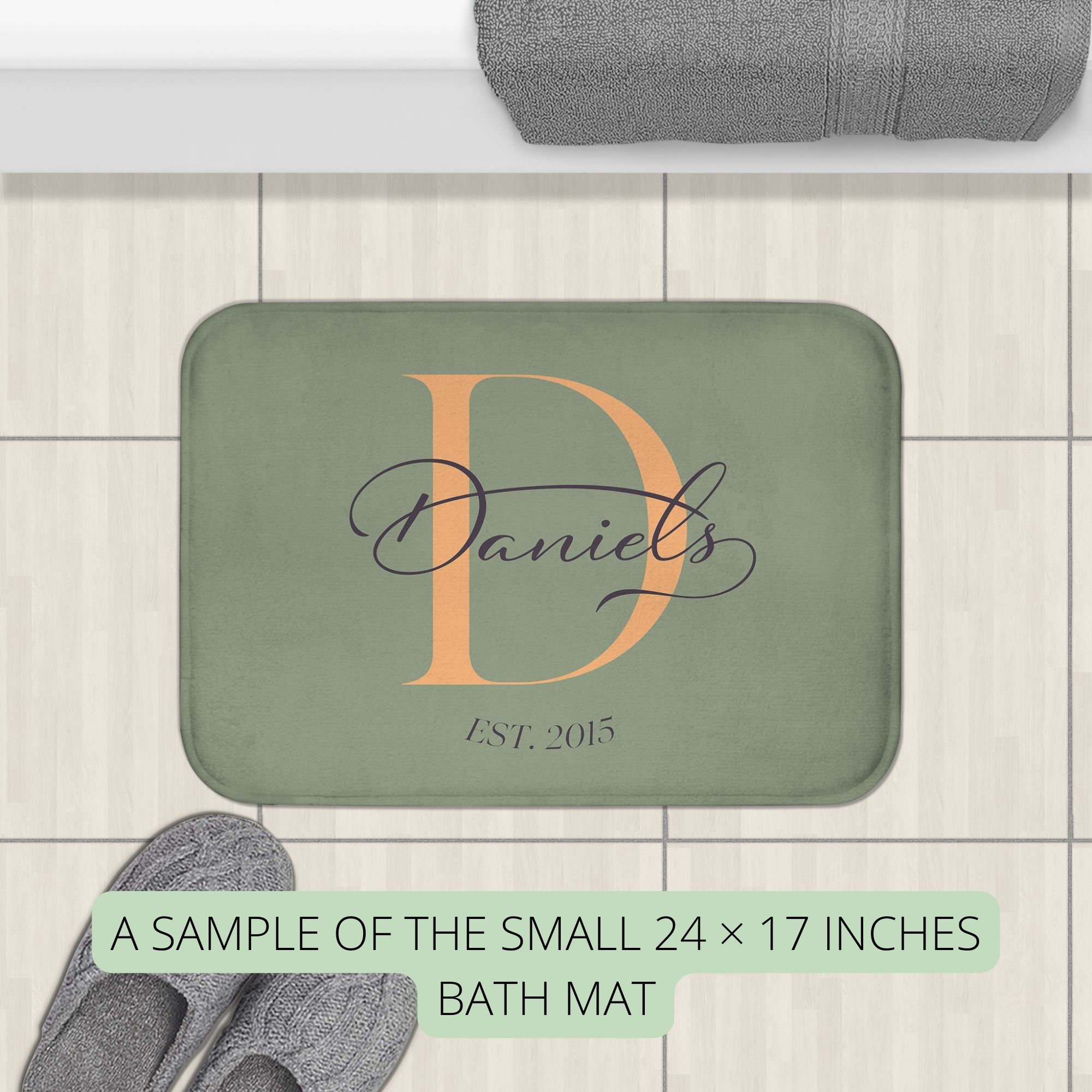 Monogrammed Bath Mat, Personalized Family Name, Initial & Year Bathroom ...