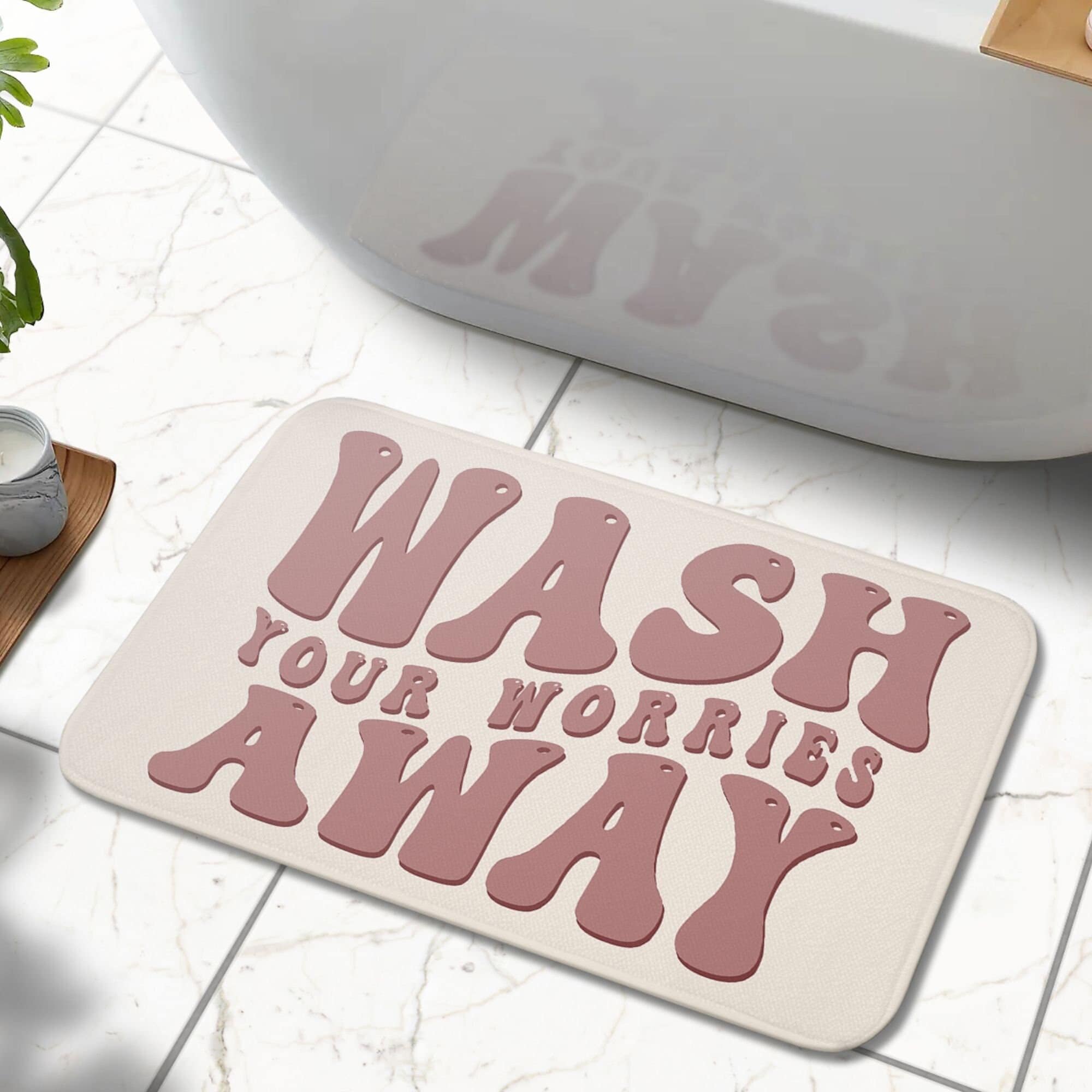 Funny Bath Mat, Bathroom Mat, Wash Your Worries Away Quote, Cute ...