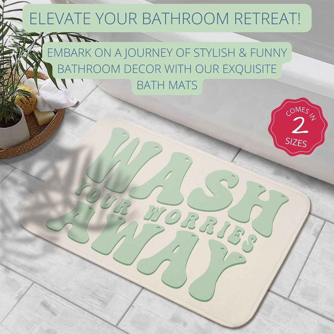 Funny Bath Mat, Bathroom Mat, Wash Your Worries Away Quote, Cute ...