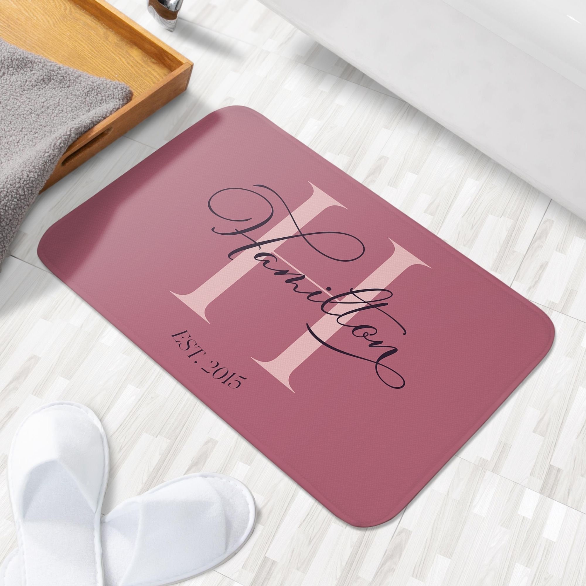 Monogrammed Bath Mat, Personalized Family Name, Initial & Year Bathroom ...