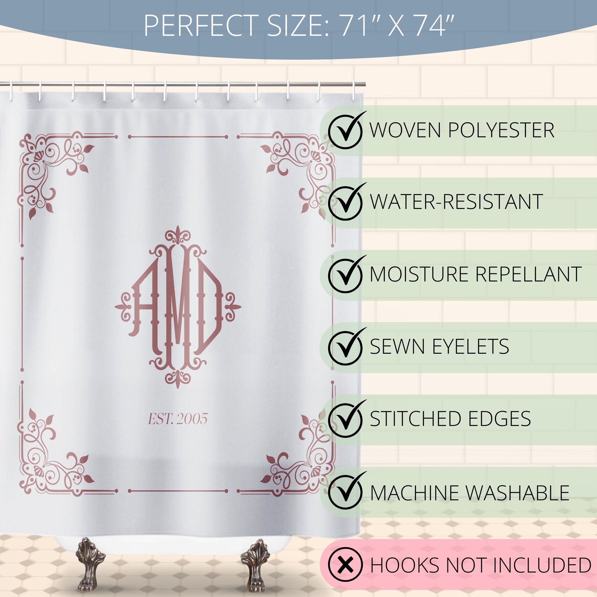 Personalized Bathroom Decor Set Monogrammed Shower Curtain, Bath Mat ...