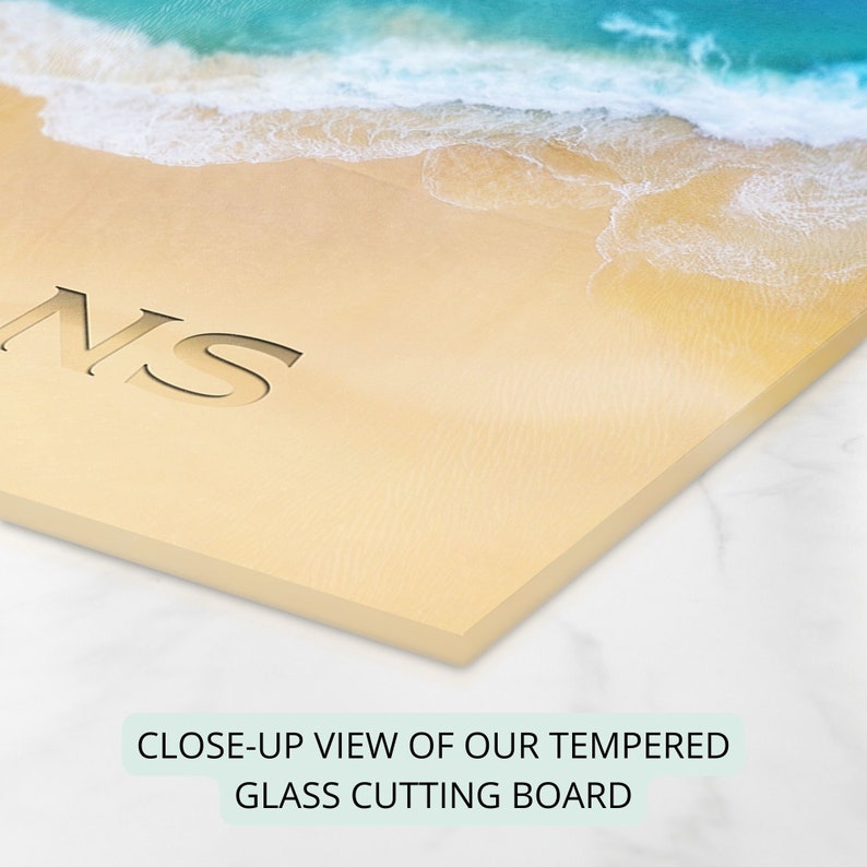 Personalized Ocean Beach Tempered Glass Cutting Board, Custom Monogram ...