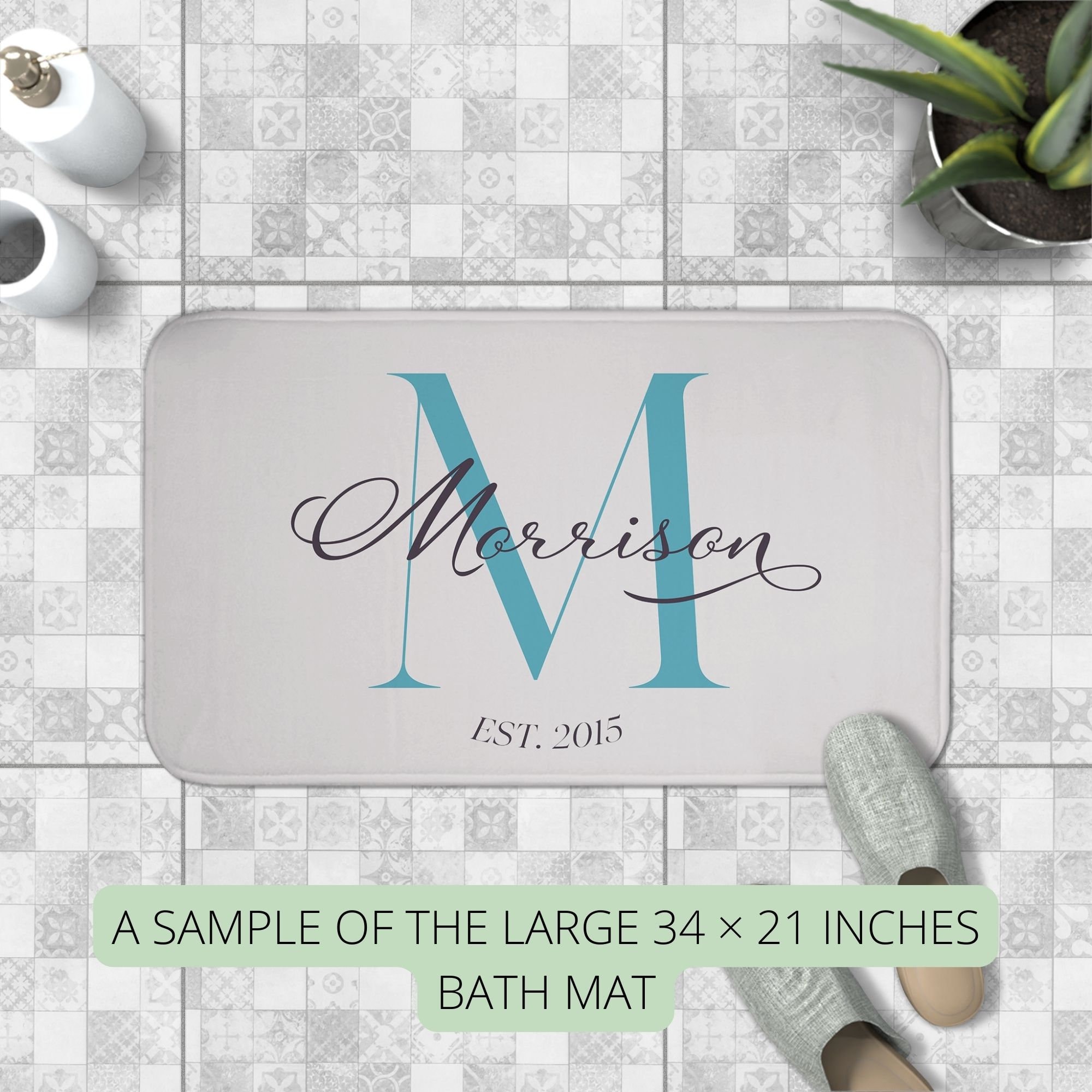 Monogrammed Bath Mat, Personalized Family Name, Initial & Year Bathroom ...
