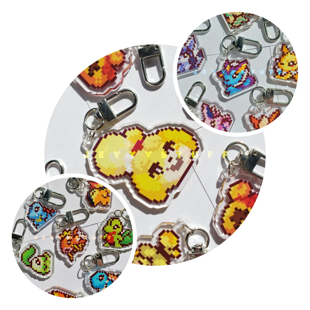 Surface Print Pixel Art Acrylic Charms AC Isabelle Tom Nook Kanto Johto ...