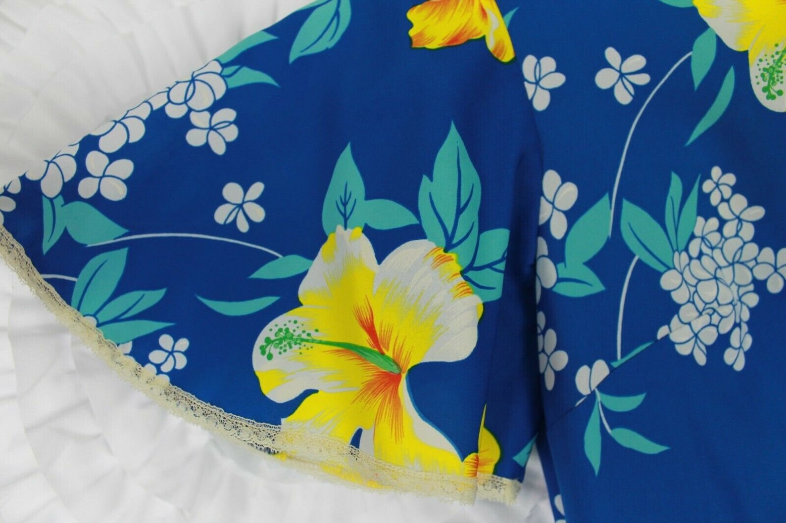 Vintage Made in Hawaii Blue Floral Hibiscus Mumu Dress Flutter Sleeve ...