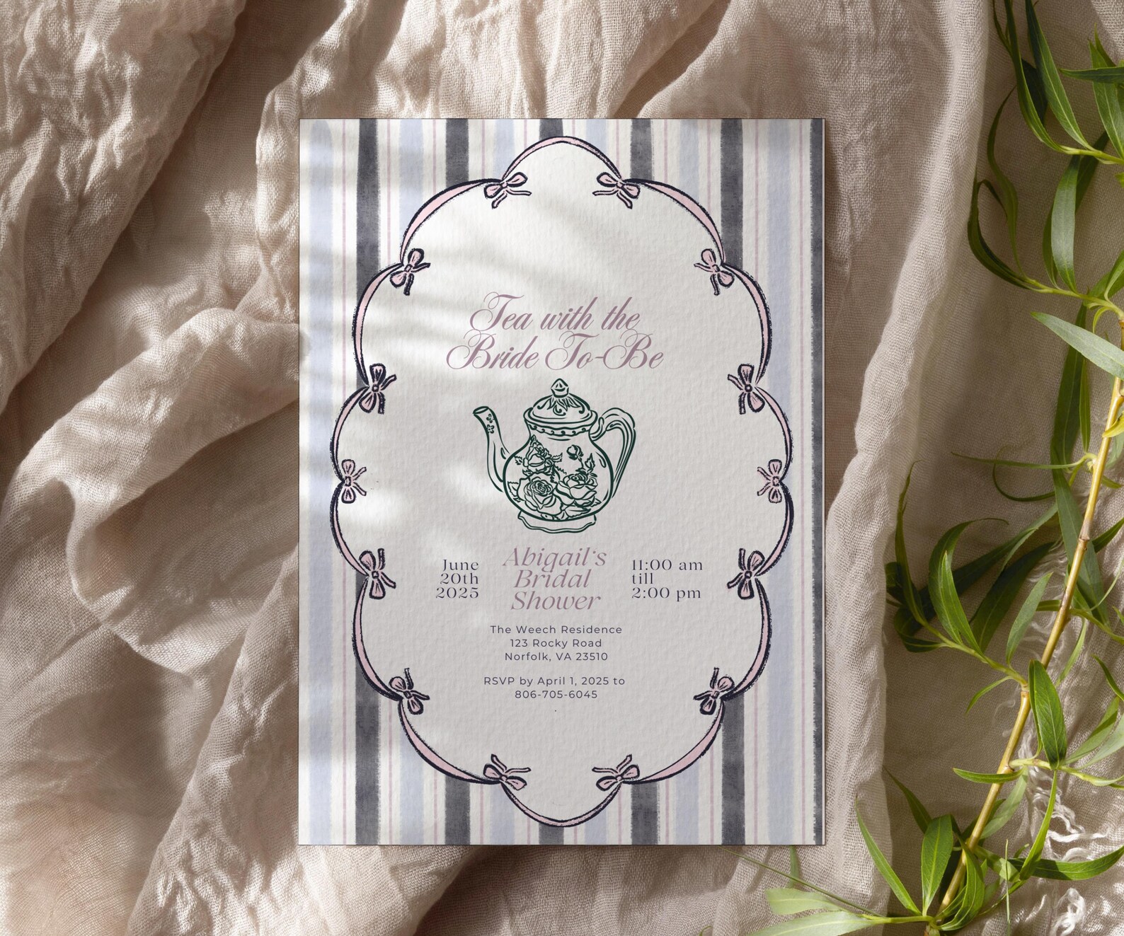 Tea Party Bridal Shower Invite | Wedding Invite Card | Bride Wed Tea ...