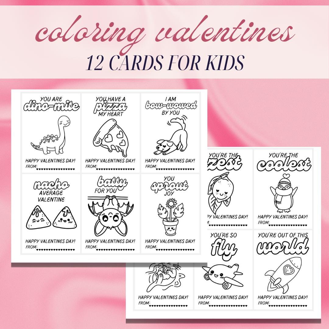 Coloring Valentines Day Card, Funny Cute Kids Colorable Page, Printable ...