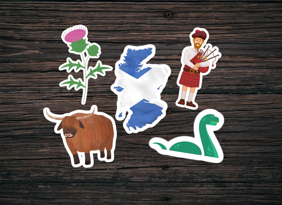 Scottish Sticker Pack, Bagpiper Highland Cow Loch Ness Monster Party ...