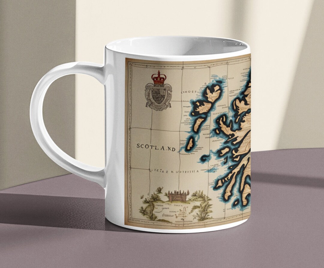 Vintage Scotland Map Mug, Antique Cartography Mug, Old World Map Design ...