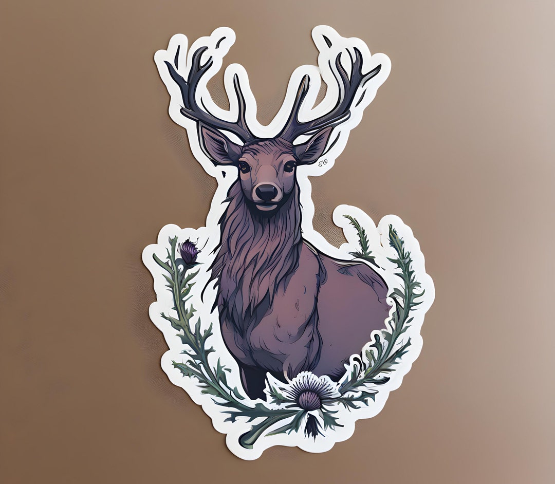 Highland Stag Sticker, Scottish Deer and Wild Thistles of Scotland ...
