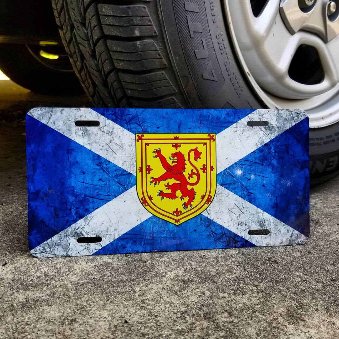 Scottish Royal Banner Flag License Plate, Distressed Rampant Lion ...