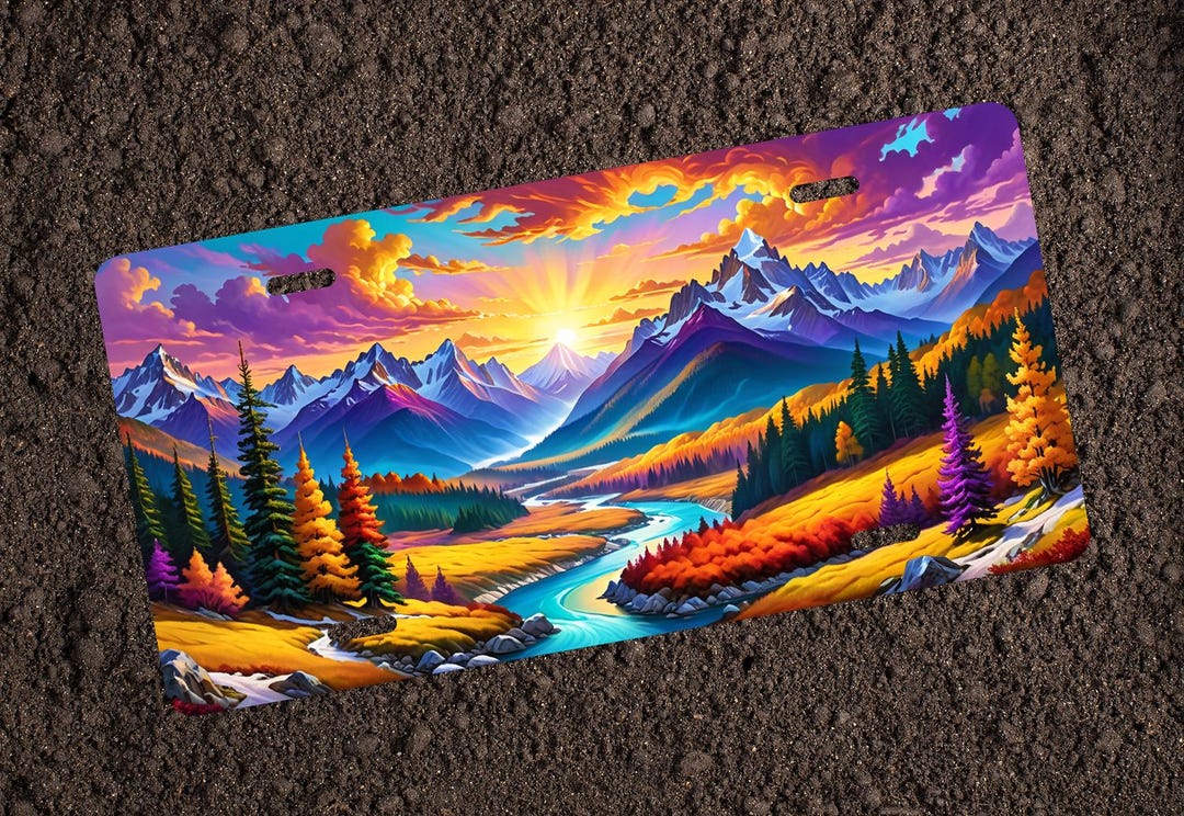 Custom Scenic License Plate - Majestic Mountain River Landscape ...