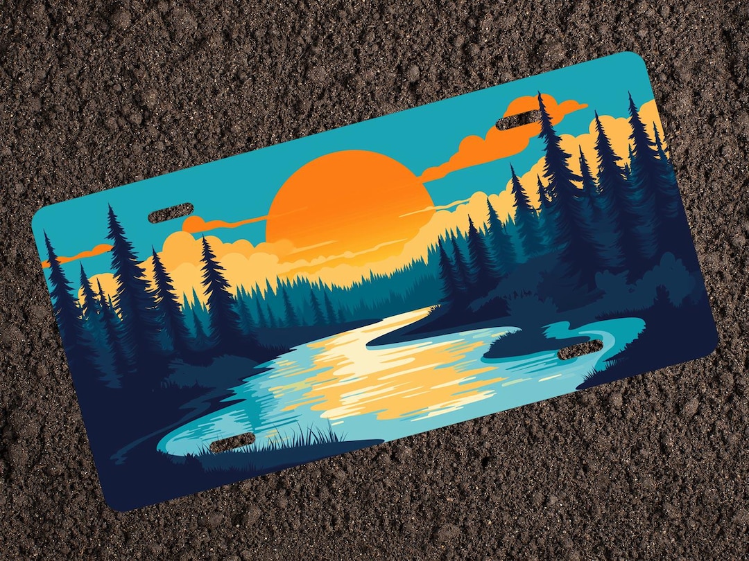 Scenic Mountain Lake Sunset License Plate | Custom Nature Vanity Plate ...