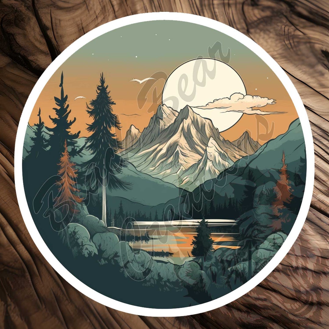 Outdoor Adventure Mountain Scene View Sticker - Etsy