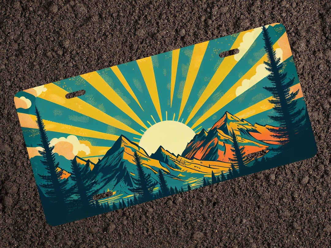 Vintage Retro Adventure Mountain Sunrise License Plate Novelty Tag ...