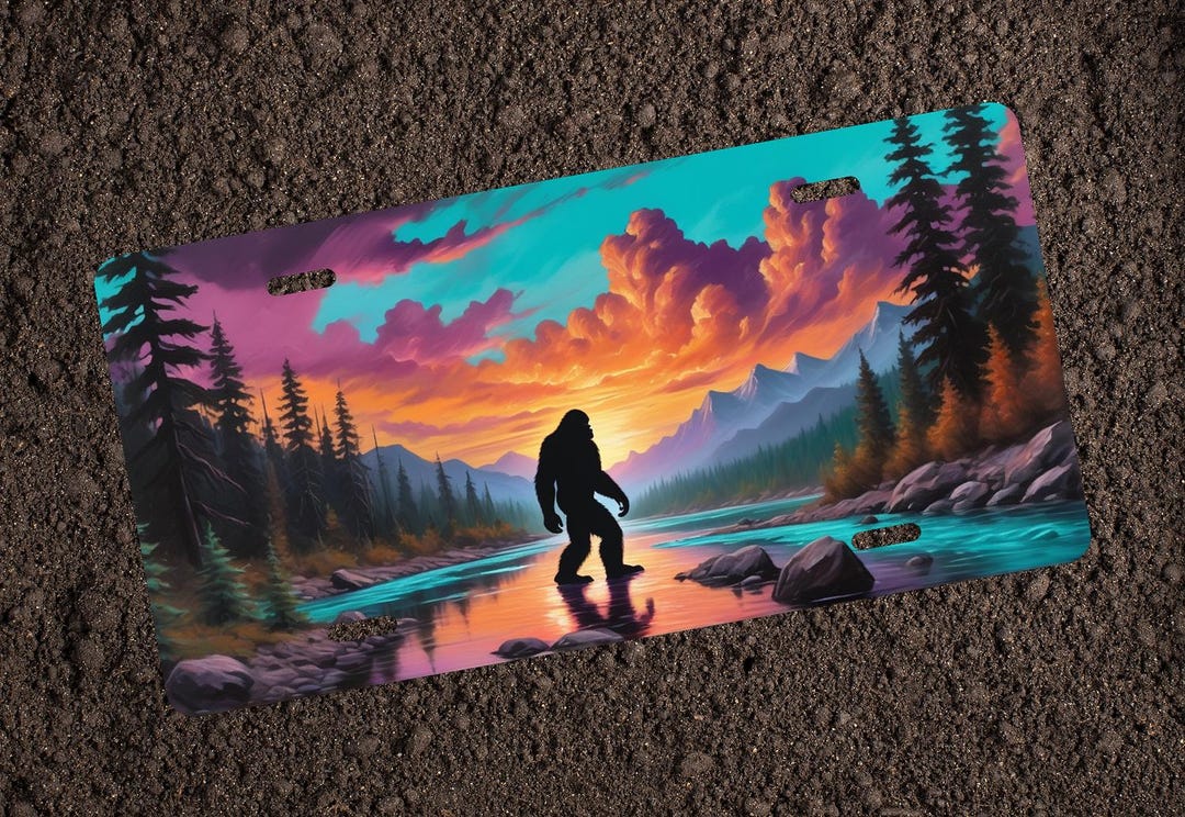 Custom Bigfoot License Plate - Nature Scene With Colorful Sunset ...