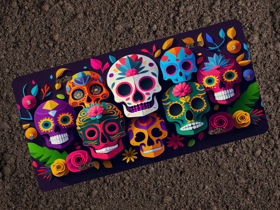 Vibrant Dia De Los Muertos Day of the Dead License Plate Car ...
