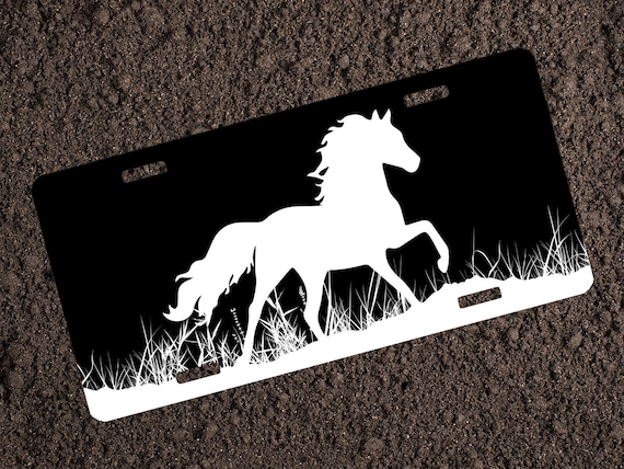 Horse White Metal License Plate Novelty Tag Custom Car - Etsy