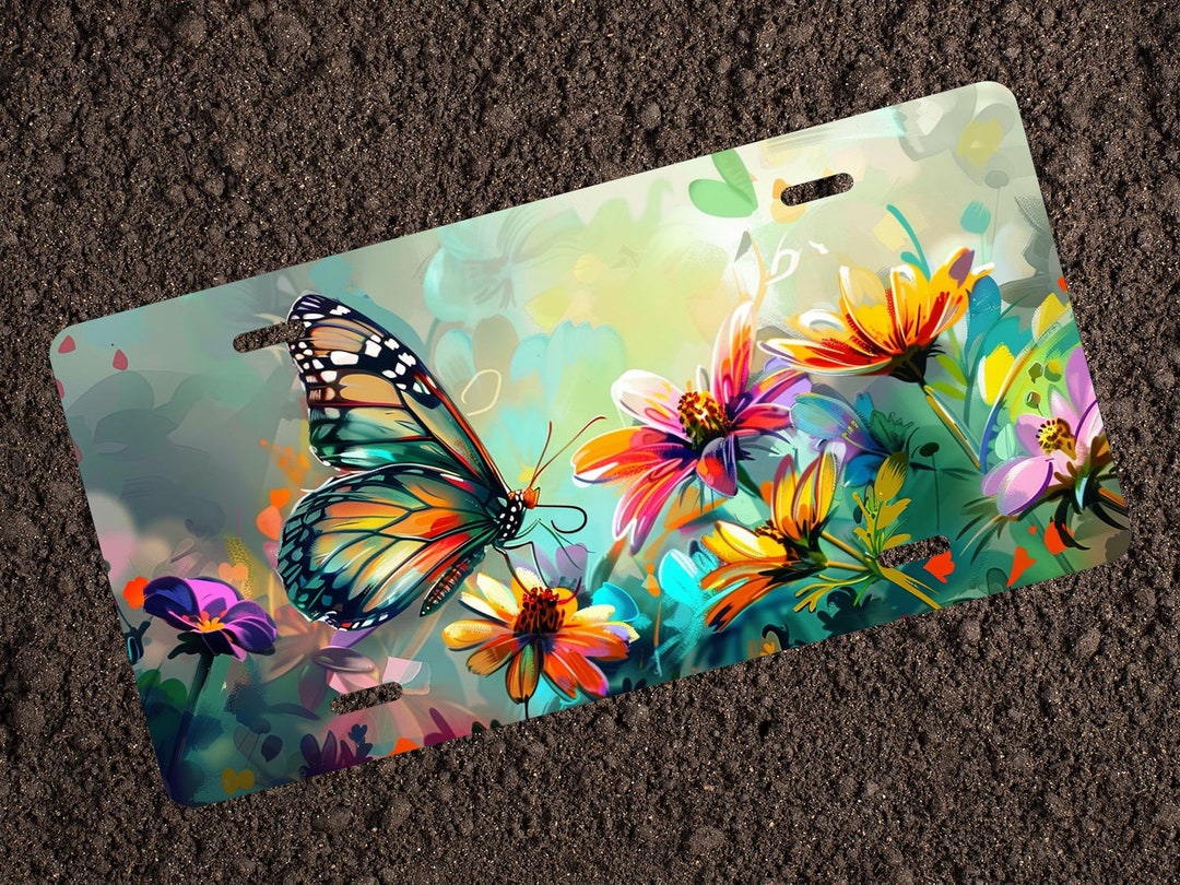 Butterfly Wildflower License Plate: Colorful Car Accessory - Etsy