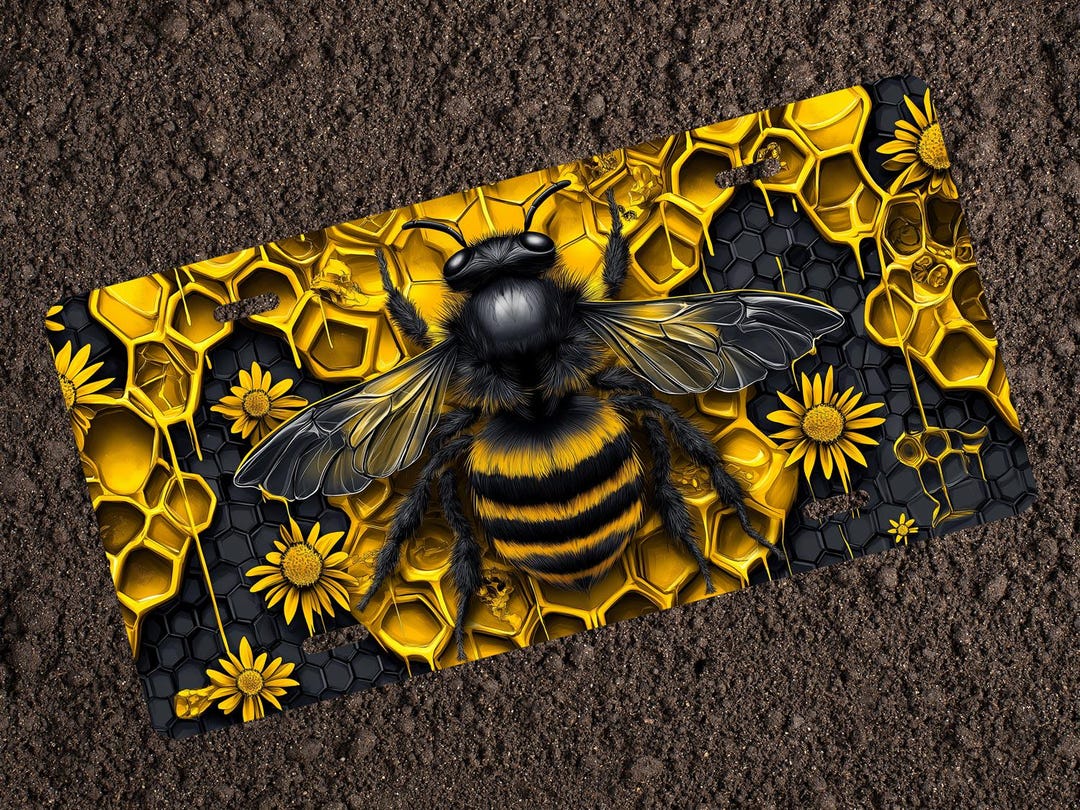 Bumblebee Honey Bee License Plate – Sunflower and Honeycomb Car ...