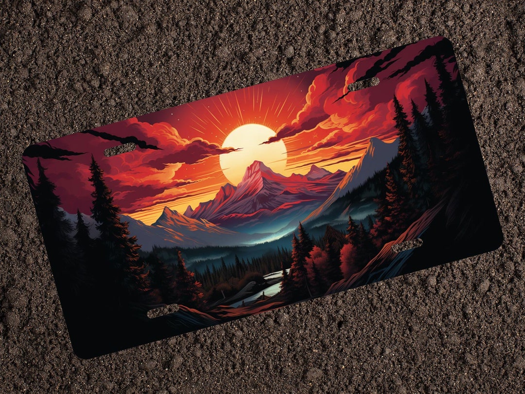 Colorful Sunrise River Forrest Nature License Plate Novelty Tag Custom ...