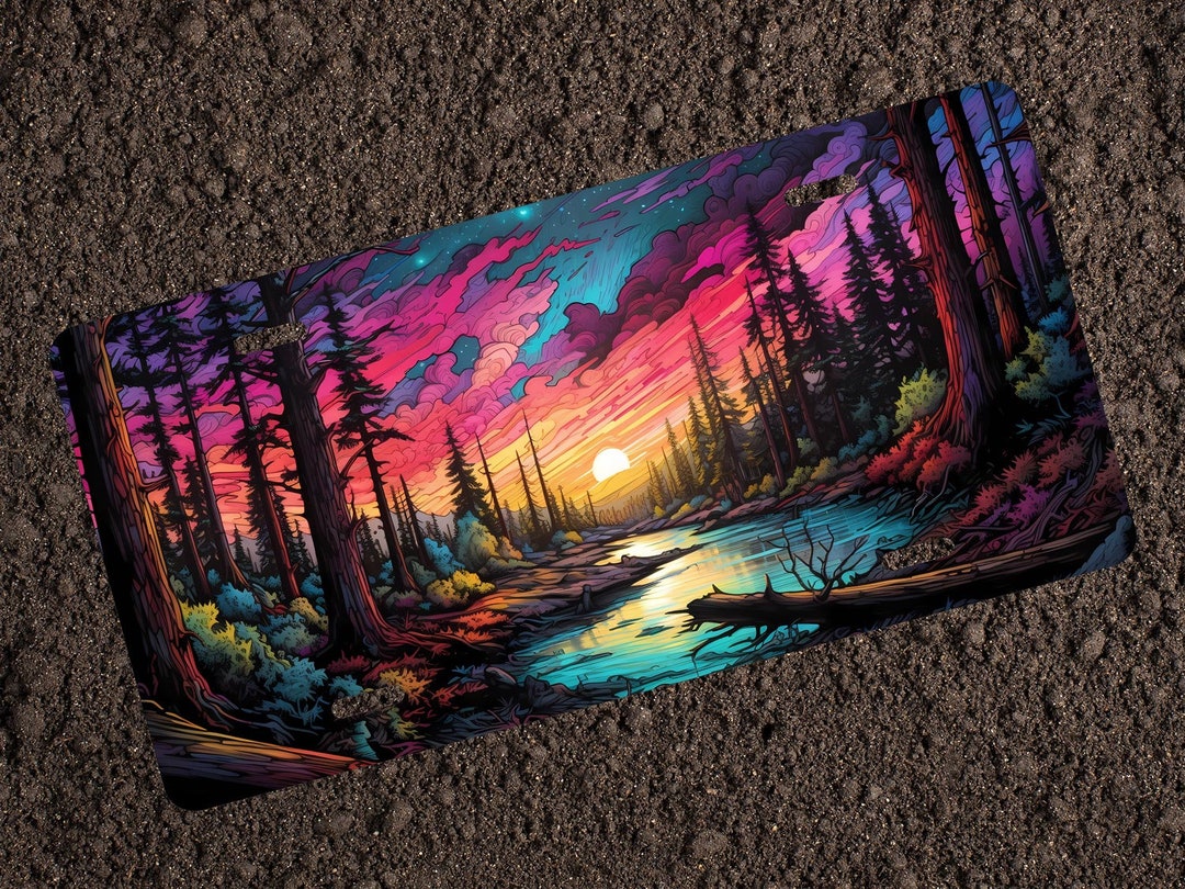 Colorful Sunrise River Forrest Nature License Plate Novelty Tag Custom ...