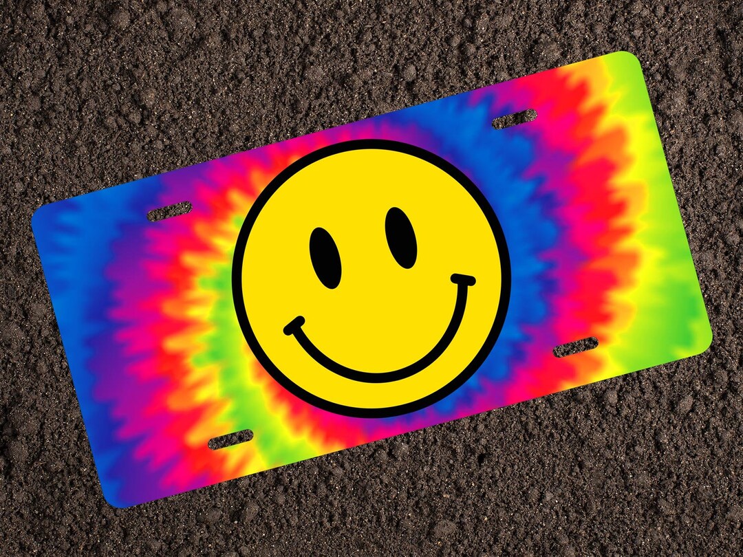 Tie Dye Smiley Face License Plate: Retro Hippie Car Accessories - Etsy