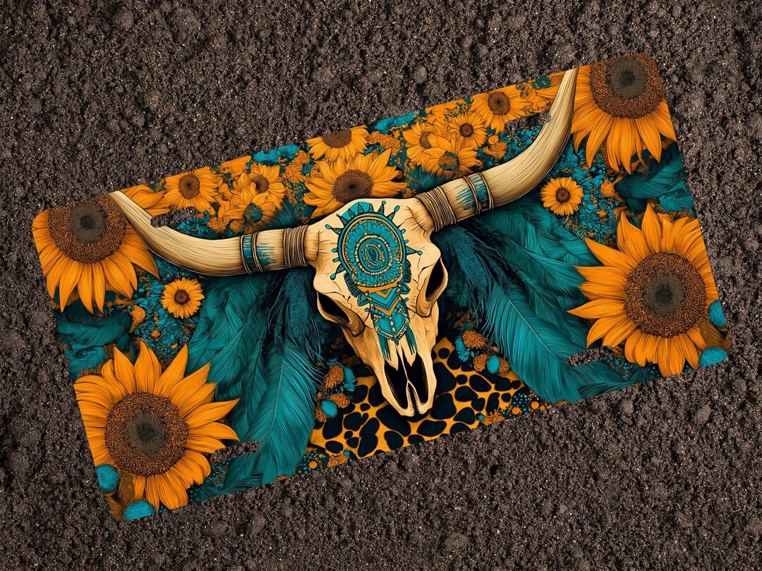Southwestern Bull Skull License Plate – Rustic Sunflower Car Tag - Etsy